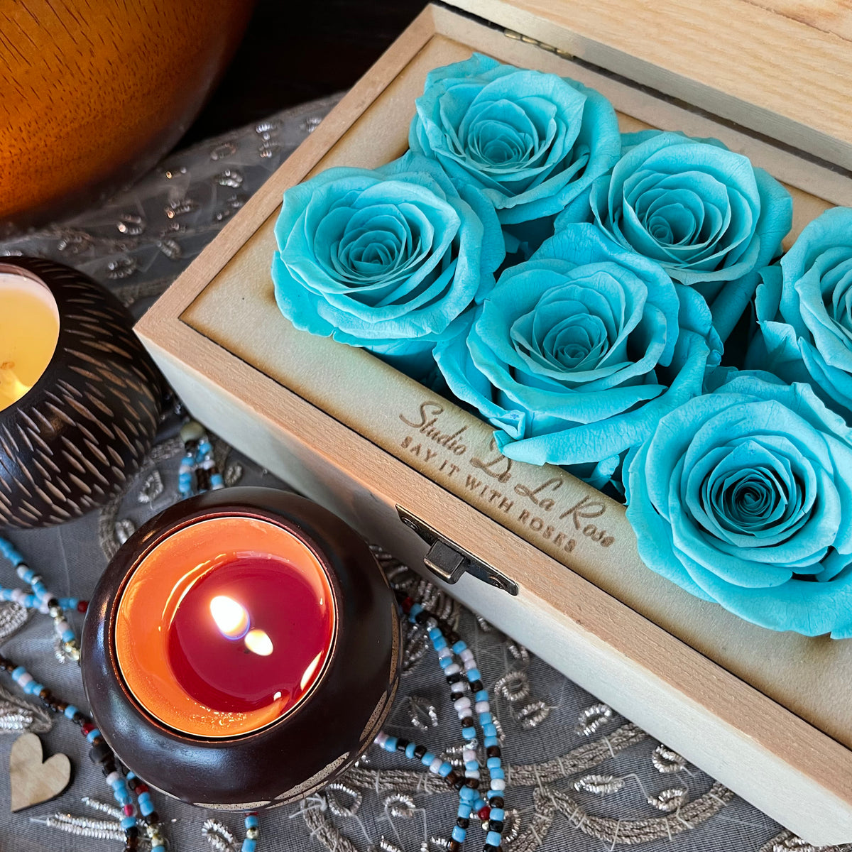 Pretty Tiffany Blue Eternal Roses In A Stylish Treasure Chest Box ...