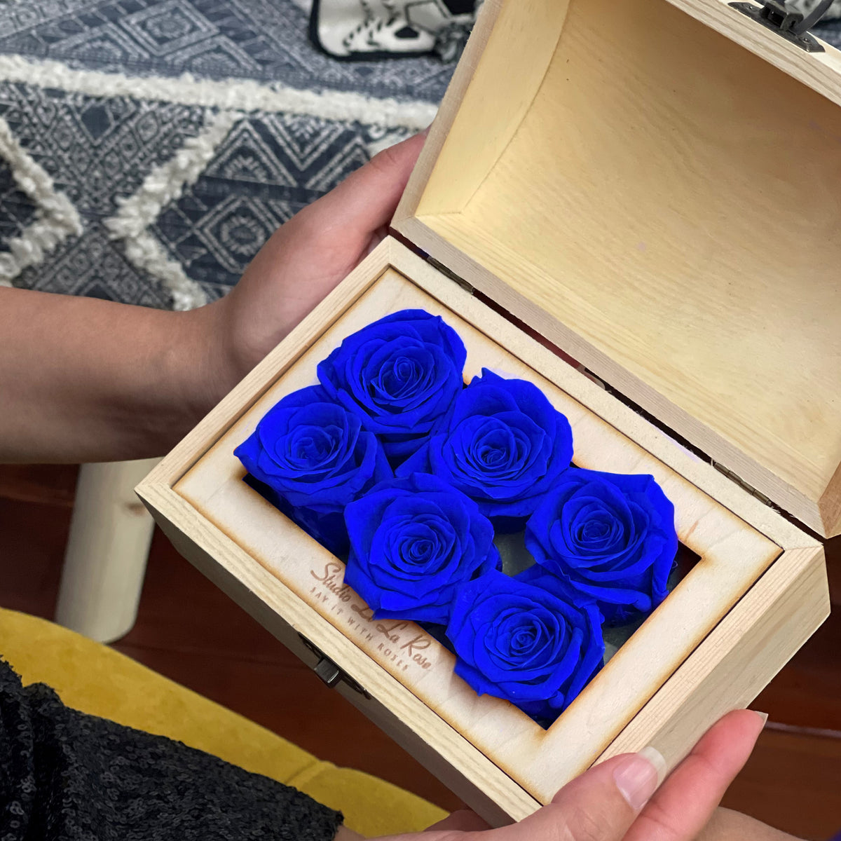 Magnificent Royal Blue Eternal Roses In A Stylish Treasure Chest Box ...