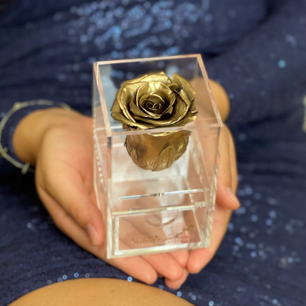 Elegant Gold Rose | Premium Acrylic Box With Drawer – Studio de la rose